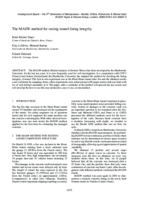 (PDF) The MASW method for testing tunnel lining integrity