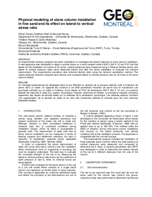(PDF) Physical modeling of stone column installation in fine sand and ...