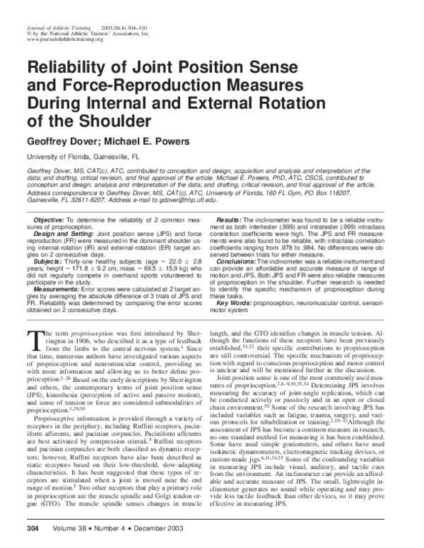(PDF) Reliability of Joint Position Sense and Force-Reproduction ...