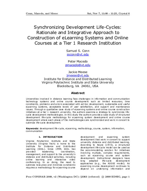 (PDF) Synchronizing Development Life-Cycles for eLearning Systems