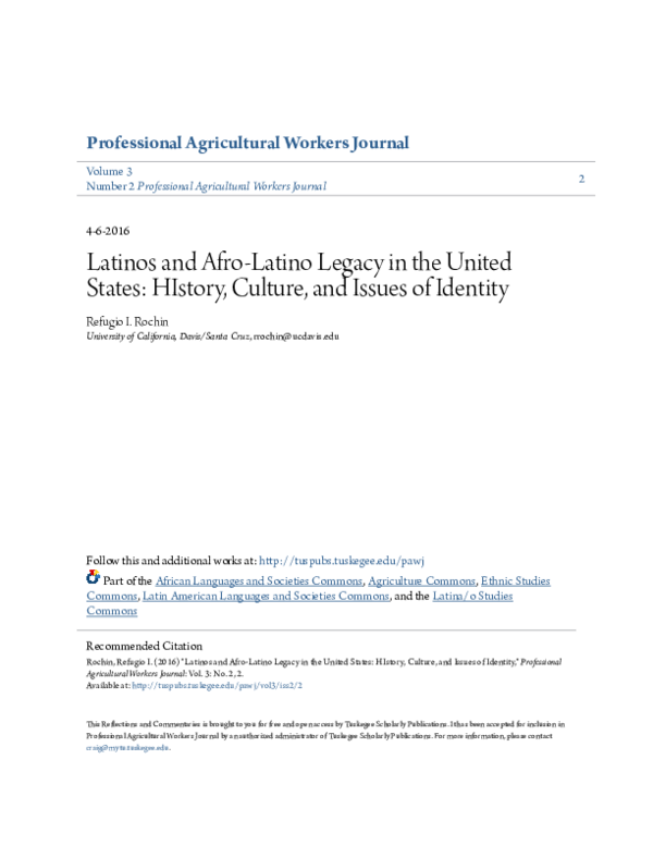 (PDF) Latinos and Afro-Latino Legacy in the United States: History ...