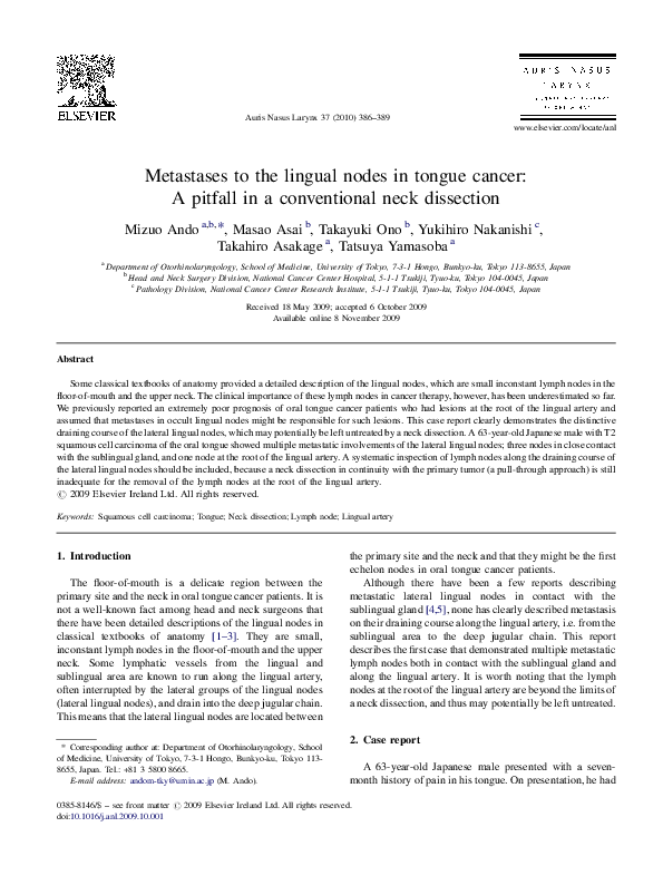 (PDF) Metastases to the lingual nodes in tongue cancer: A pitfall in a ...