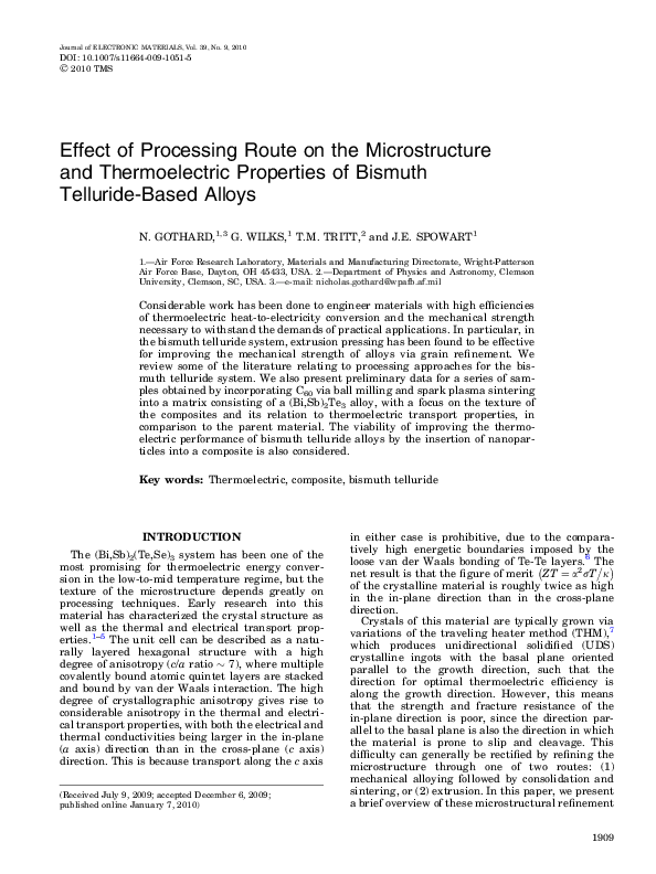 (PDF) Effect of Processing Route on the Microstructure and Thermoelectric Properties of Bismuth ...