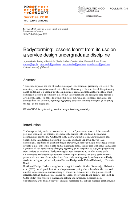 (PDF) Bodystorming: lessons learnt from its use on a service design ...