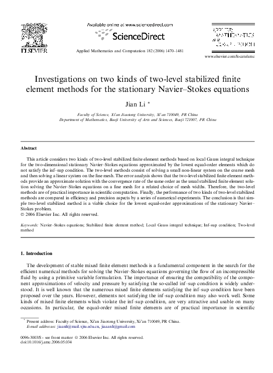 (PDF) Investigations on two kinds of two-level stabilized finite ...