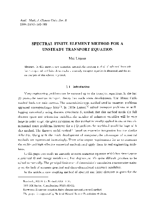 (PDF) Spectral finite element method for a unsteady transport equation