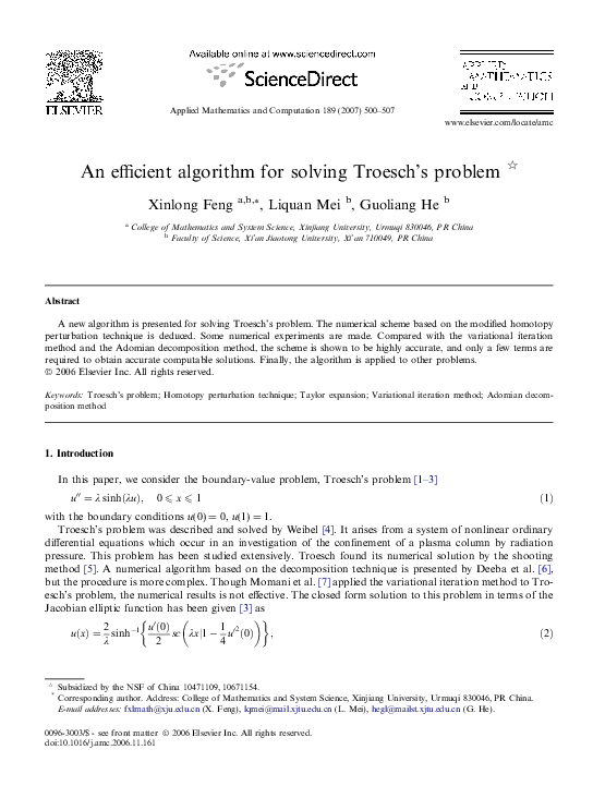 (PDF) An efficient algorithm for solving Troesch’s problem (PDF) An efficient algorithm for solving Troesch’s problem