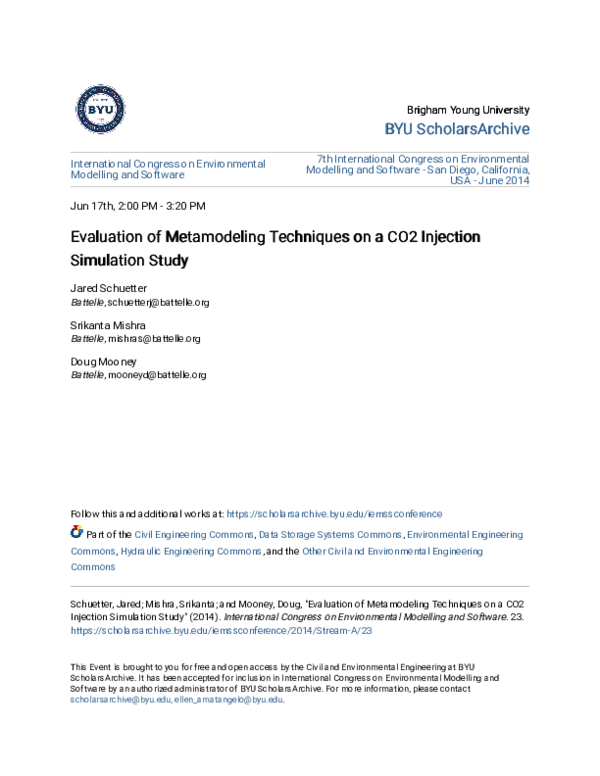 (PDF) Evaluation of Metamodeling Techniques on a CO2 Injection Simulation Study