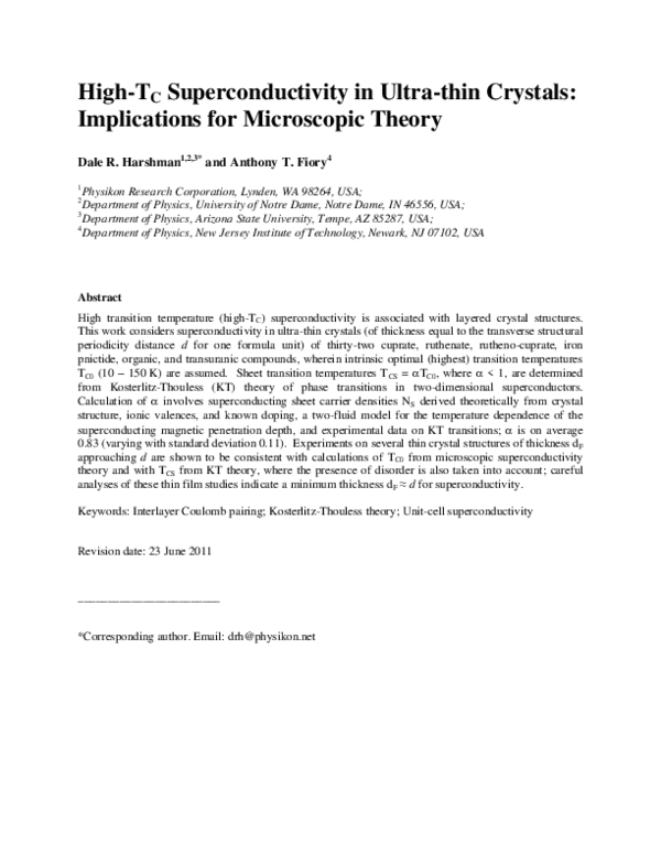 (PDF) High-T C superconductivity in ultrathin crystals: implications ...