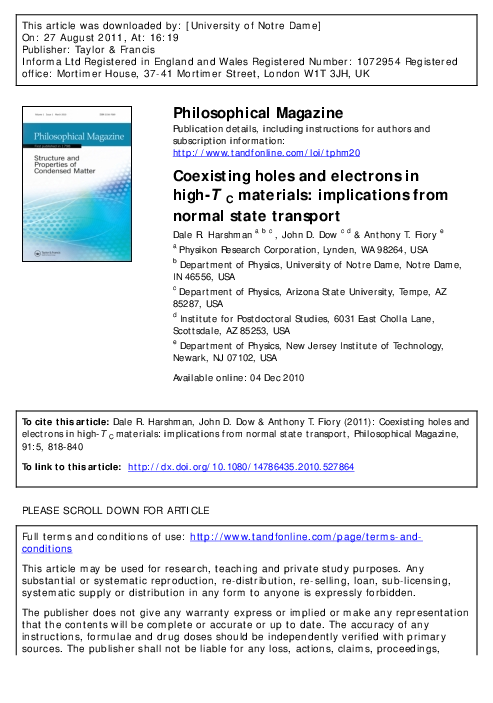 (PDF) Coexisting holes and electrons in high-TCmaterials: implications ...