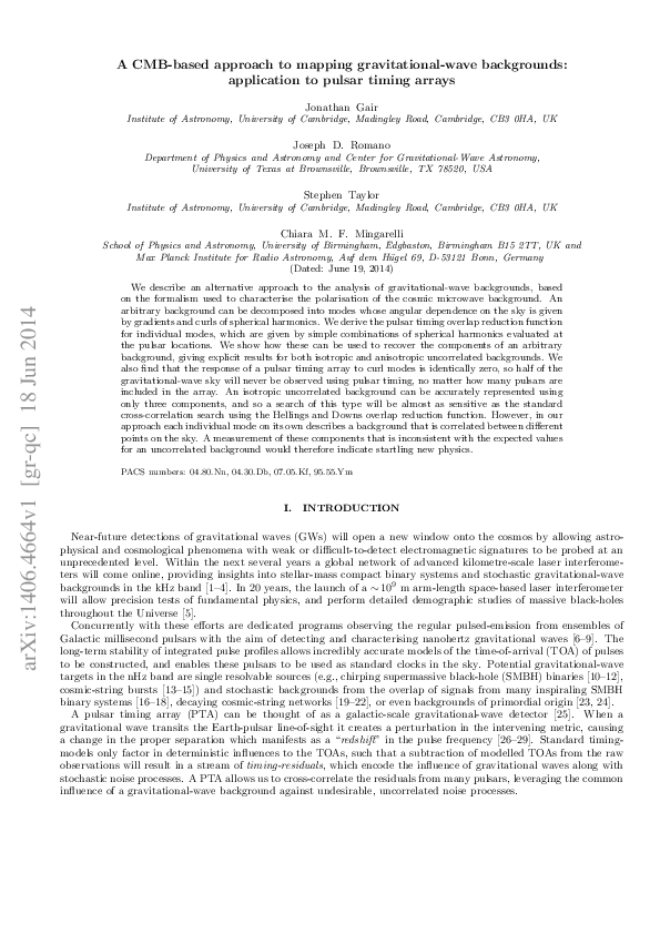 (PDF) Mapping gravitational-wave backgrounds using methods from CMB analysis: Application to ...