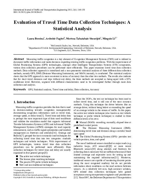 (PDF) Evaluation of Travel Time Data Collection Techniques: A ...