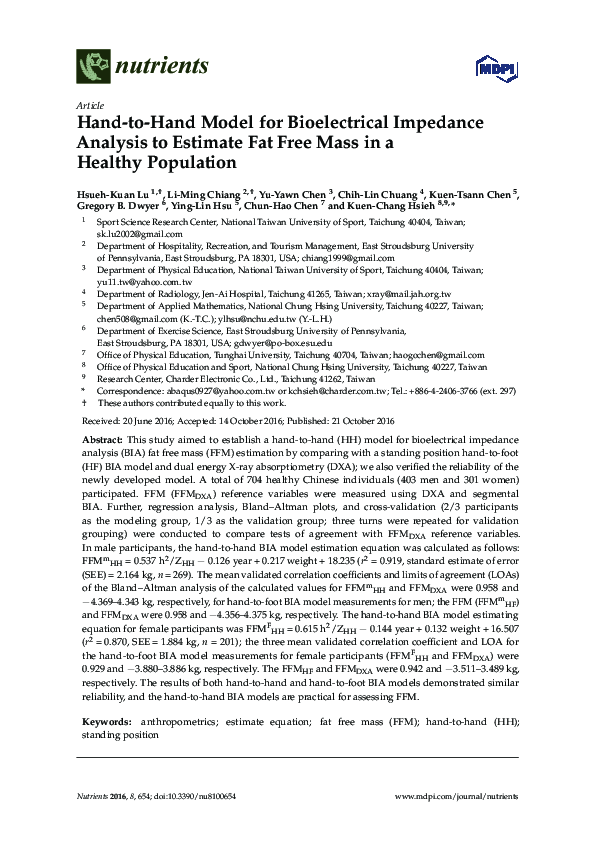 (PDF) Hand-to-Hand Model for Bioelectrical Impedance Analysis to ...