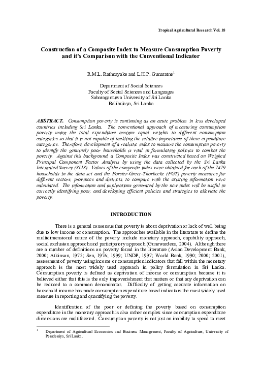 (PDF) Construction Of A Composite Index To Measure Consumption Poverty ...