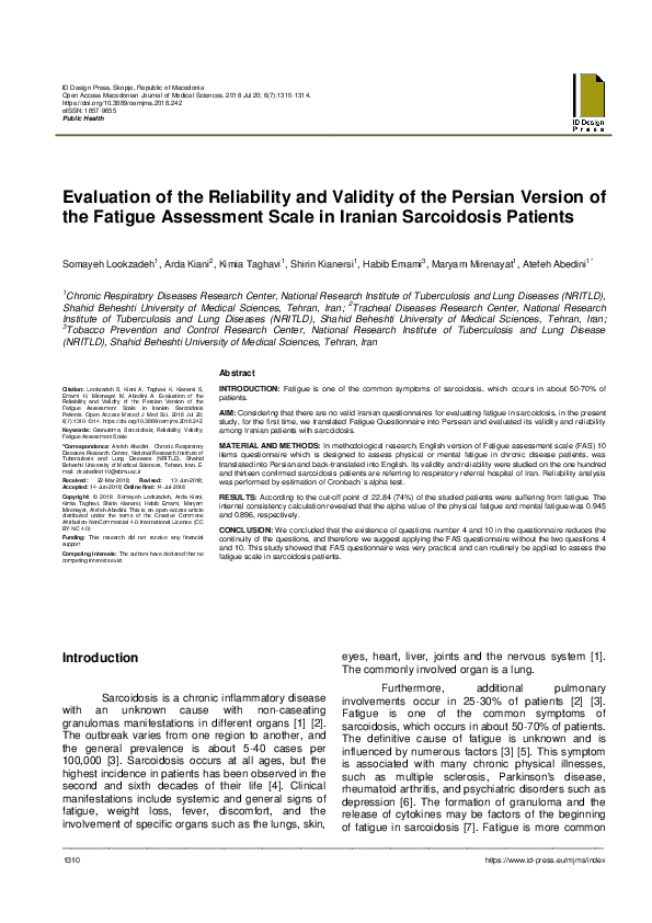 (PDF) Evaluation of Reliability and Validity of the Persian Version of Fatigue Severity Scale ...