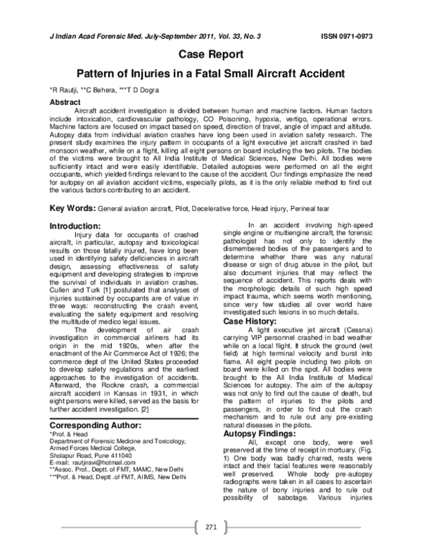(PDF) Pattern of Injuries in a Fatal Small Aircraft Accident