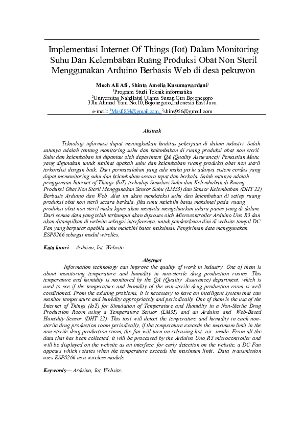 Doc Implementasi Internet Of Things Iot Dalam Monitoring Suhu Dan Kelembaban Ruang Produksi