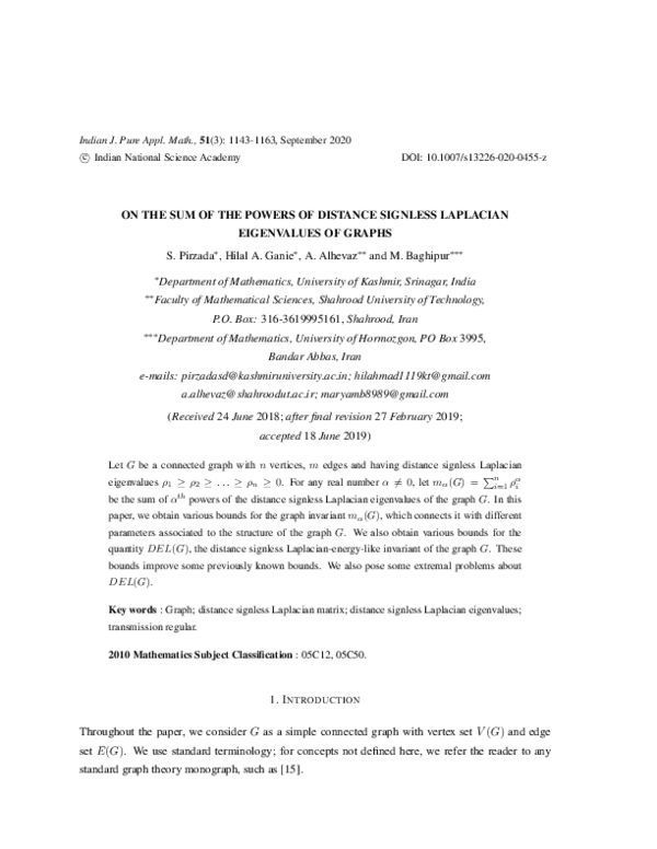 (PDF) On the Sum of the Powers of Distance Signless Laplacian Eigenvalues of Graphs