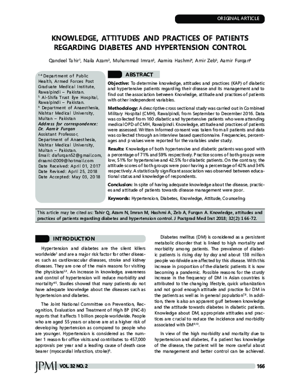 (PDF) Knowledge, Attitudes and Practices of Patients Regarding Diabetes ...