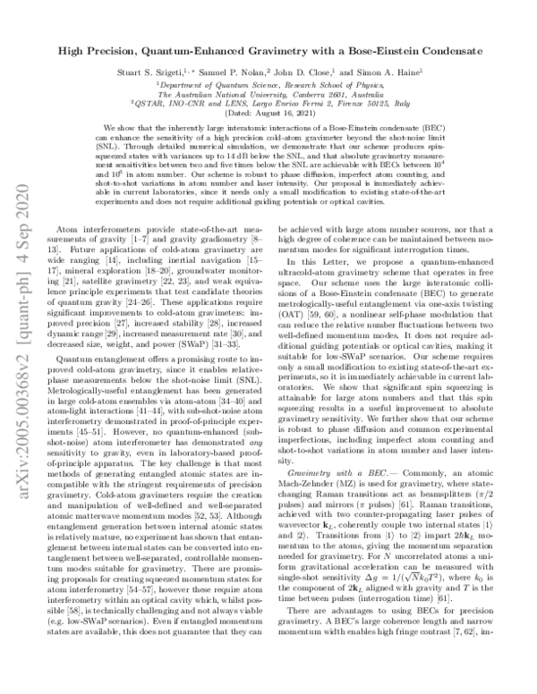 (PDF) High-Precision Quantum-Enhanced Gravimetry with a Bose-Einstein Condensate