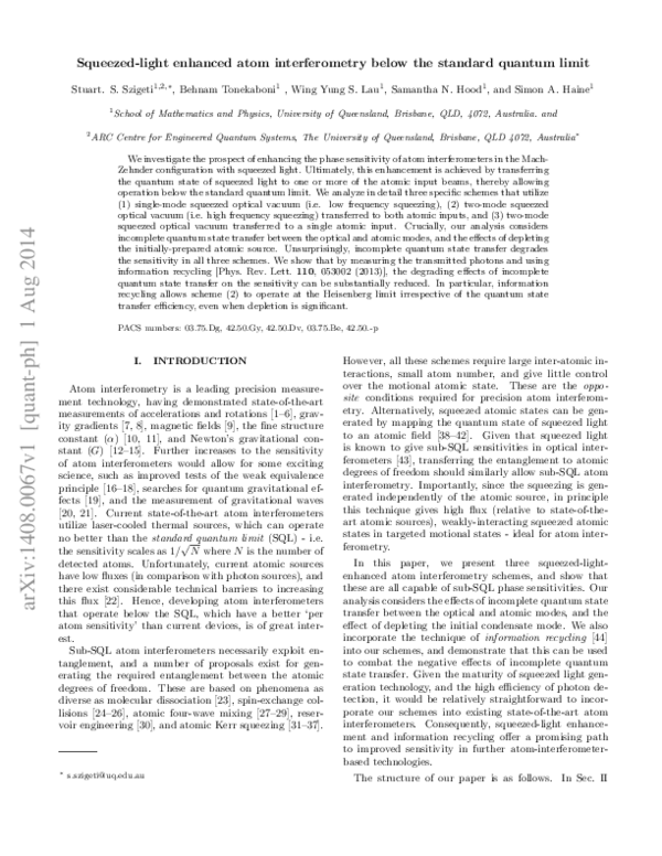 (PDF) Squeezed-light-enhanced atom interferometry below the standard ...
