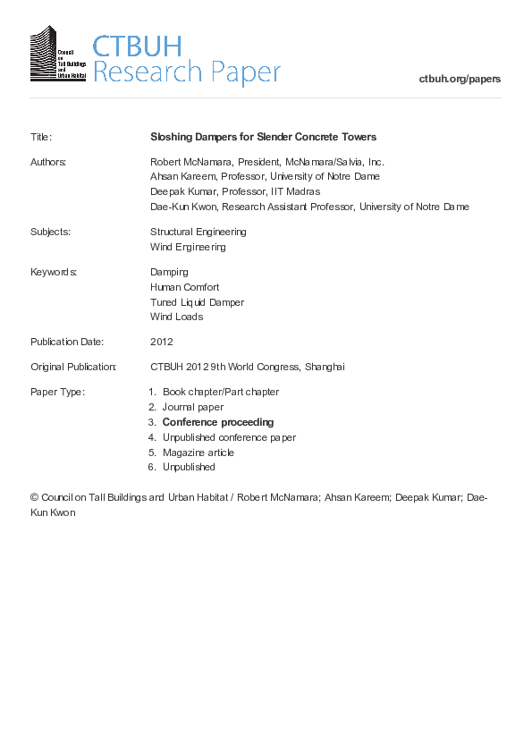 (PDF) Sloshing Dampers for Slender Concrete Towers