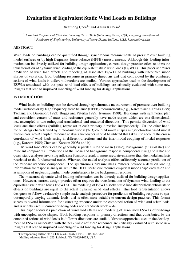 (PDF) Evaluation of Equivalent Static Wind Loads on Buildings