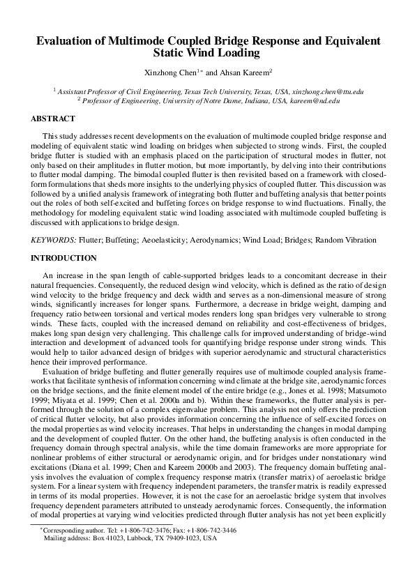 (PDF) Evaluation of multimode coupled bridge response and equivalent static wind loading