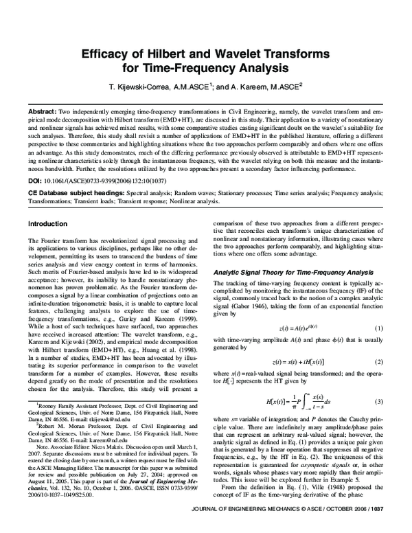 (PDF) Efficacy of Hilbert and wavelet transforms for time-frequency ...