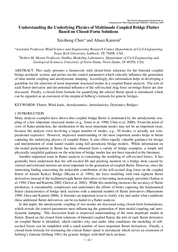 (PDF) Understanding the Underlying Physics of Multimode Coupled Bridge Flutter Based on Closed ...