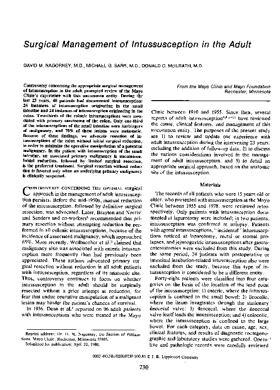 (PDF) Surgical Management of Intussusception in the Adult