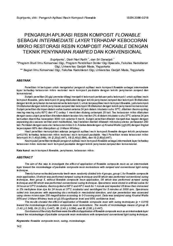 (PDF) Pengaruh Aplikasi Resin Komposit Flowable sebagai Intermediate Layer Terhadap Kebocoran ...