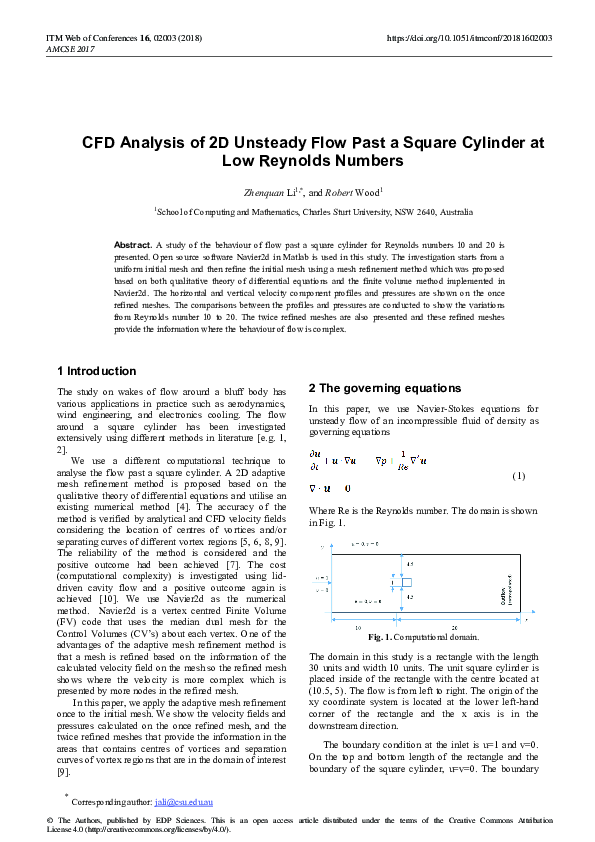 (PDF) CFD Analysis of 2D Unsteady Flow Past a Square Cylinder at Low Reynolds Numbers