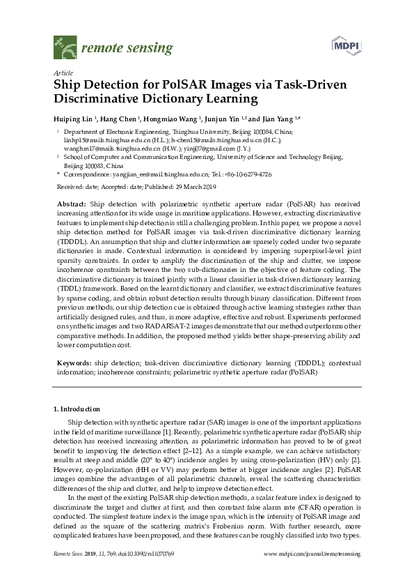 (PDF) Ship Detection for PolSAR Images via Task-Driven Discriminative Dictionary Learning