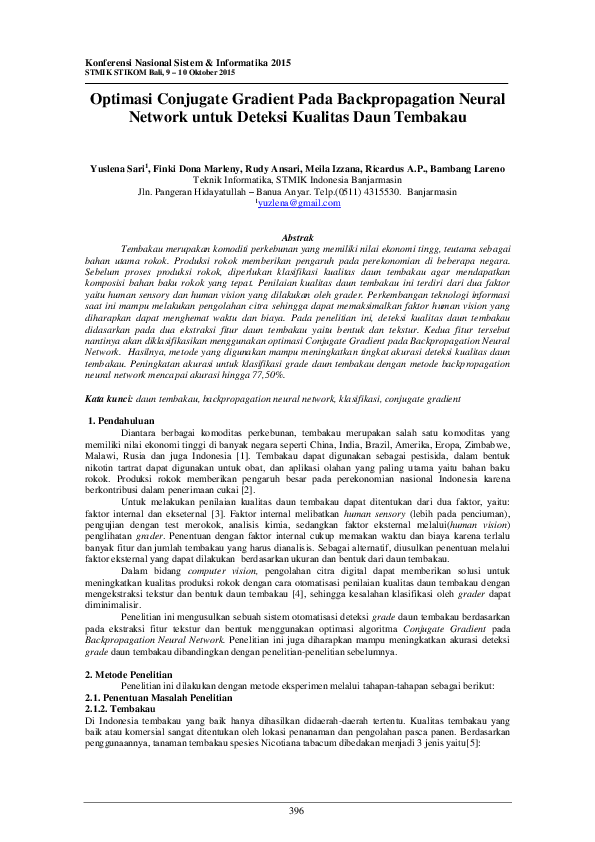 (PDF) Optimasi Conjugate Gradient Pada Backpropagation Neural Network untuk Deteksi Kualitas ...