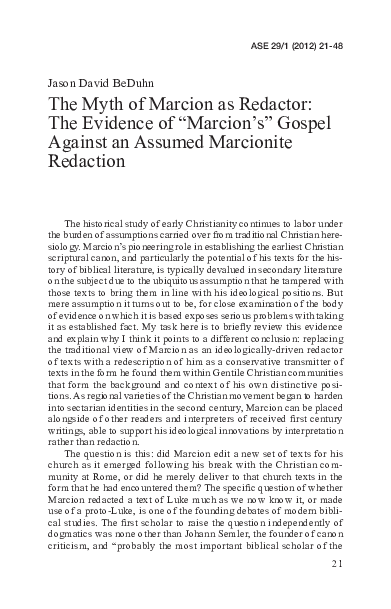 (PDF) The myth of marcion as redactor: The evidence of "Marcion's ...
