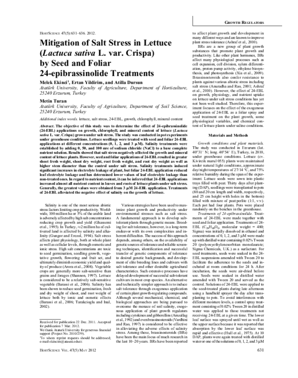 (PDF) Mitigation of Salt Stress in Lettuce (Lactuca sativa L. var ...