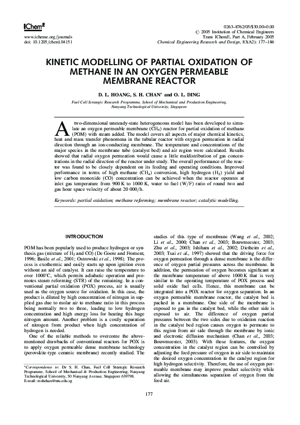 (PDF) Kinetic Modelling of Partial Oxidation of Methane in an Oxygen ...