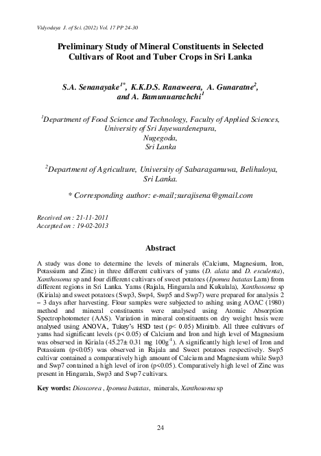 (PDF) Preliminary Study of Mineral Constituents in Selected Cultivars ...
