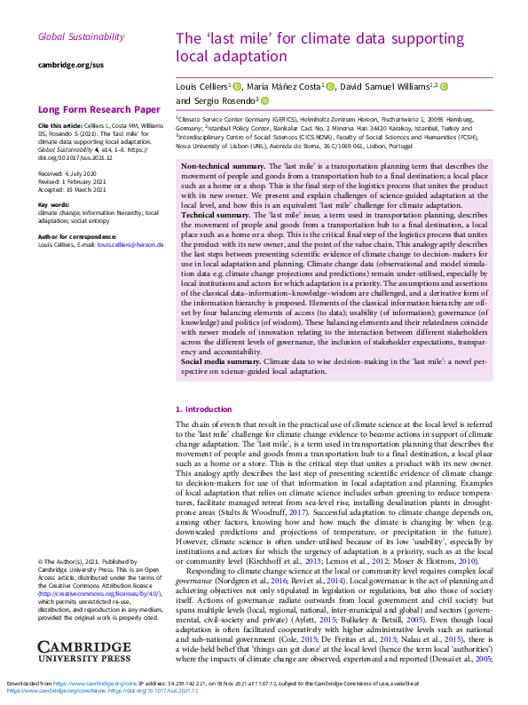 (PDF) The ‘last mile’ for climate data supporting local adaptation