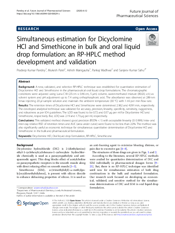 (PDF) Simultaneous estimation for Dicyclomine HCl and Simethicone in ...