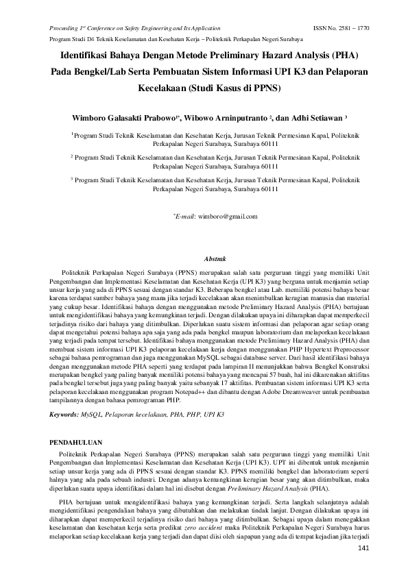 (PDF) Identifikasi Bahaya Dengan Metode Preliminary Hazard Analysis (PHA) Pada Bengkel/Lab Serta ...