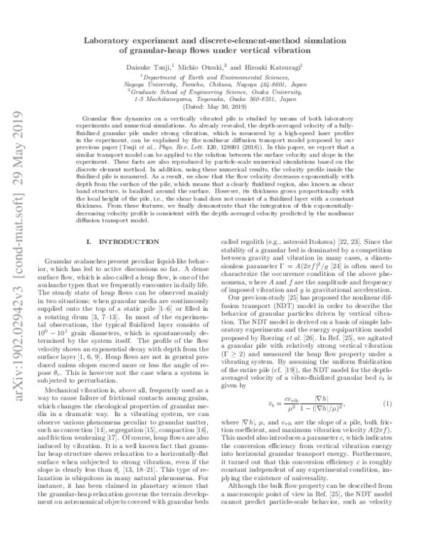 (PDF) Laboratory experiment and discrete-element-method simulation of granular-heap flows under ...