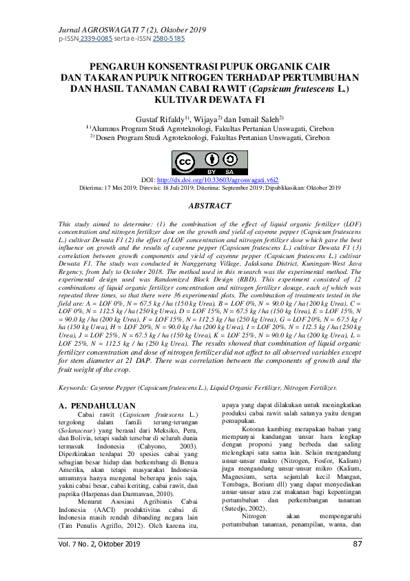 (PDF) PENGARUH KONSENTRASI PUPUK ORGANIK CAIR DAN TAKARAN PUPUK NITROGEN TERHADAP PERTUMBUHAN ...