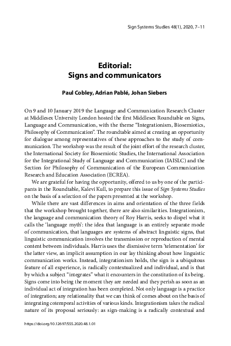 (PDF) Editorial: Signs and communicators