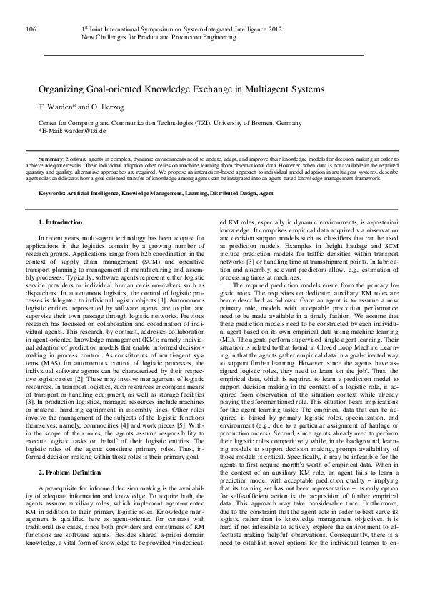(PDF) Organizing Goal-oriented Knowledge Exchange in Multiagent Systems