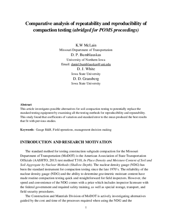 (PDF) Comparative analysis of repeatability and reproducibility of ...