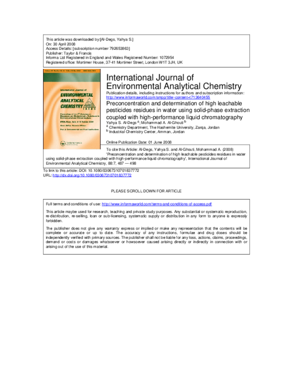 (PDF) Preconcentration and determination of high leachable pesticides ...