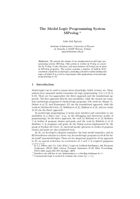(PDF) The Modal Logic Programming System MProlog