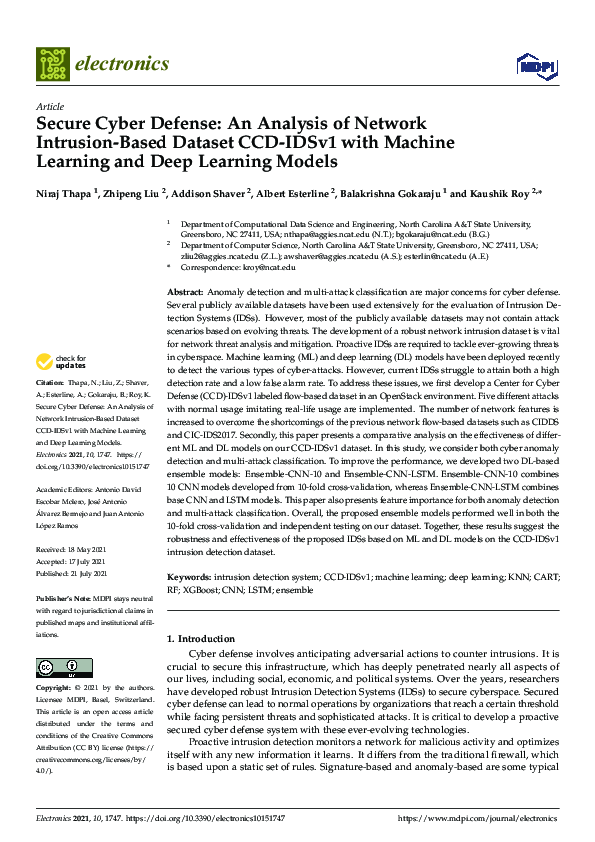 Pdf Secure Cyber Defense An Analysis Of Network Intrusion Based Dataset Ccd Idsv1 With
